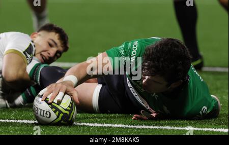 Connacht's Alex Wooten scores try during the EPCR Challenge Cup match ...