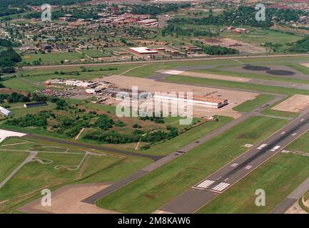 An aerial view of a portion of the Norfolk Naval Station showing piers ...
