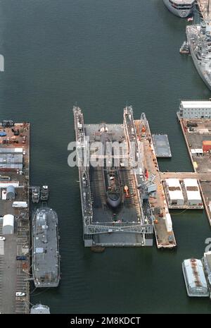 A view of the medium auxiliary floating dry dock USS RESOLUTE (AFDM 10 ...