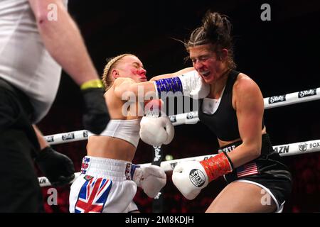 Elle Brooke (left) and Faith Ordway during the weigh-in at BOXPARK ...