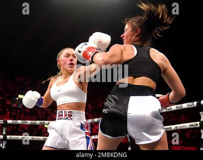Elle Brooke (left) and Faith Ordway during the weigh-in at BOXPARK ...