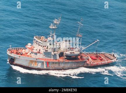 Aerial port bow view of the Russian Northern Fleet Krivak II class ...