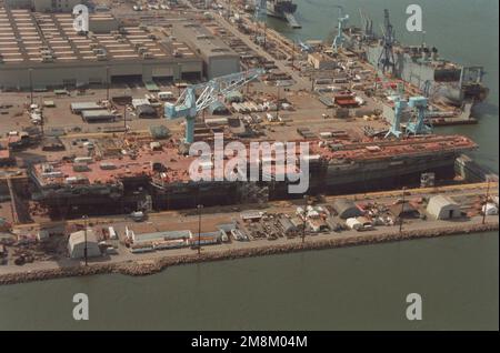 An aerial view of drydock #12 at the Newport News Shipbuilding ...