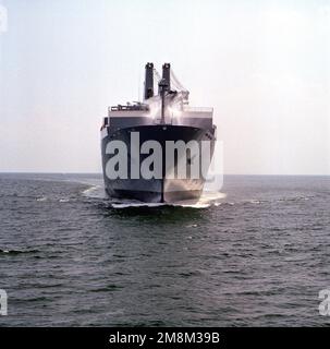 A low oblique bow on view of the guided missile cruiser USS PORT ROYAL ...