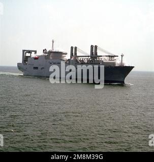 Starboard bow view of the MSC (Military Sealift Command) strategic heavy lift ship USNS SISLER ...
