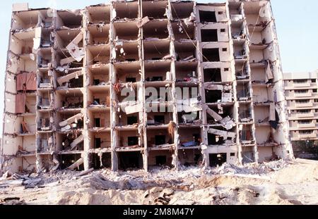 The severely bomb damaged north side of the building in the Khobar ...