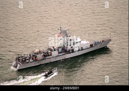 An aerial starboard quarter view of the coastal patrol craft USS ...
