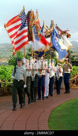 A U.S. Military Joint Color Guard present the colors in the Pentagon ...