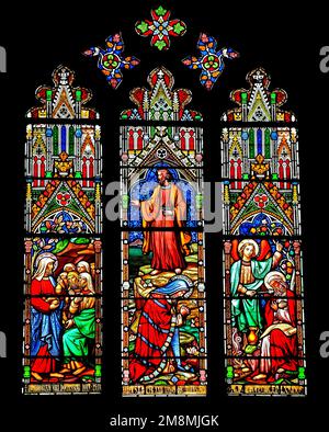 Stained glass window, Obadiah brings bread, Elijah with servant , and ...