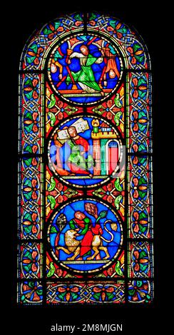 Stained Glass window, Story of Samson,, striding away with gates of ...
