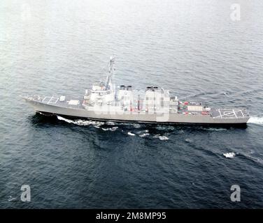 High oblique port side view of the bridge and mast of the dock landing ...