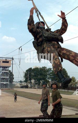 An airborne training jump tower at Fort Benning in Columbus, GA. April ...