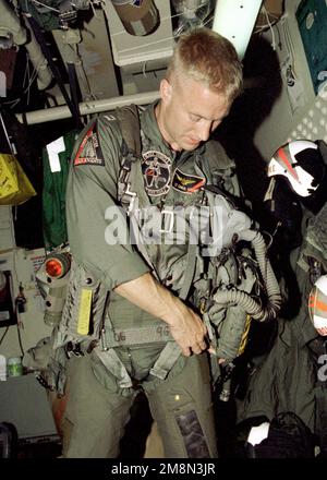 US Navy Lieutenant (LT) Chris Adams conducts a preflight safety ...