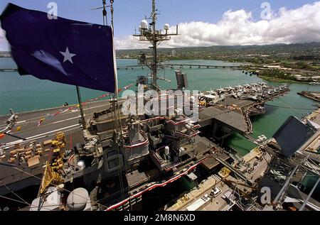 RDML Timothy J. Keating, Commander, Carrier Group Five, with an ...