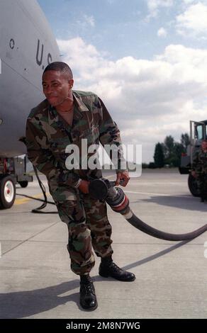 Suffolk County, England. A USAF AIRMAN from the 100th Civil Engineering ...