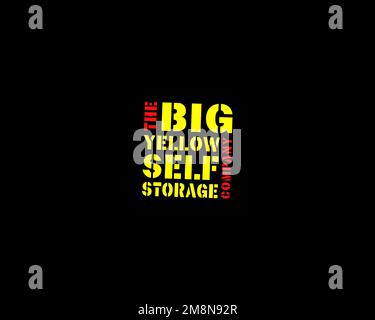 Big Yellow Group, rotated logo, black background Stock Photo - Alamy