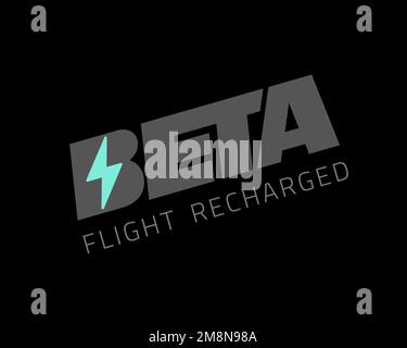 Beta Technologies, rotated logo, black background B Stock Photo - Alamy