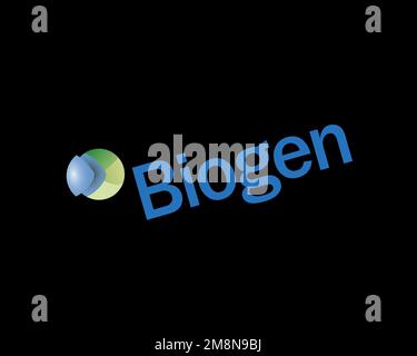Biogen, rotated logo, black background B Stock Photo - Alamy