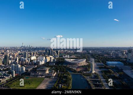 Have a bird's eye view of Beijing Olympic village at night Stock Photo ...