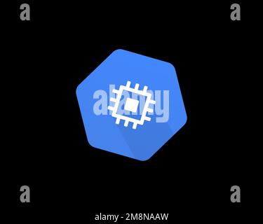 Google Compute Engine, rotated logo, black background Stock Photo - Alamy