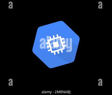 Google Compute Engine, rotated logo, black background B Stock Photo - Alamy