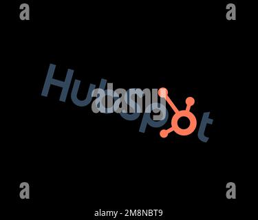 HubSpot, rotated logo, black background Stock Photo - Alamy