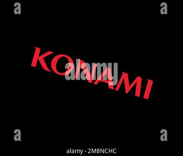Konami, rotated logo, black background Stock Photo - Alamy