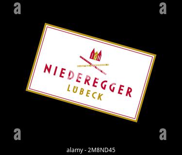 Niederegger, rotated logo, black background Stock Photo - Alamy