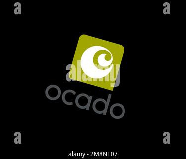 Ocado, rotated logo, black background Stock Photo - Alamy