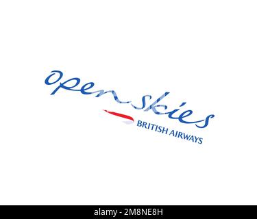 OpenSkies, rotated logo, white background Stock Photo - Alamy