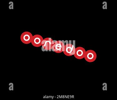 Ooredoo Algeria, rotated logo, black background Stock Photo - Alamy