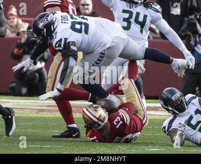 Seattle Seahawks defensive tackle Poona Ford runs through a drill ...