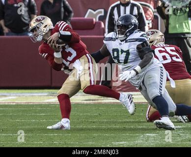 Seattle Seahawks defensive tackle Poona Ford runs through a drill ...