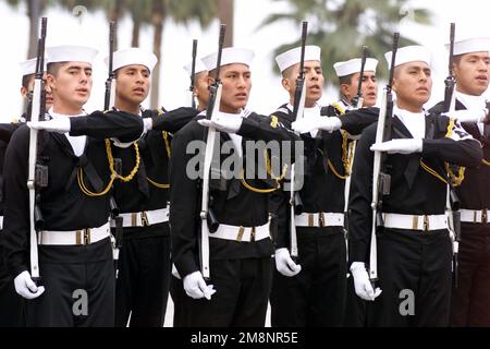 A Peruvian Navy Honor Guard stands by during a ceremony in which a ...