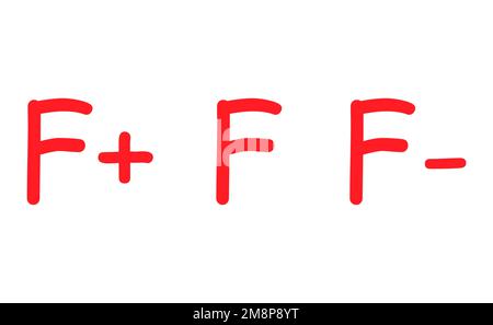 Set of Grade result all. Hand drawn icon in red color. Test exam mark ...