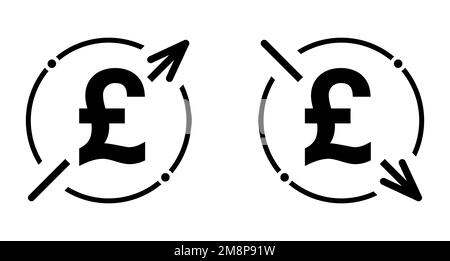 Set of cost symbol pound increase and decrease icon. Money vector symbol isolated on background ...