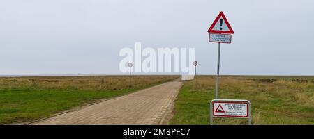 Mando, Denmark - Novemebr 15, 2022: Stop and warning sign at dirt road ...