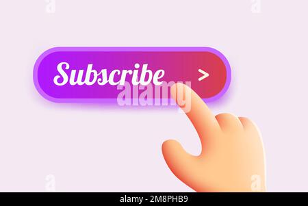Hand presses the subscribe button. Vector illustration. Hand presses ...
