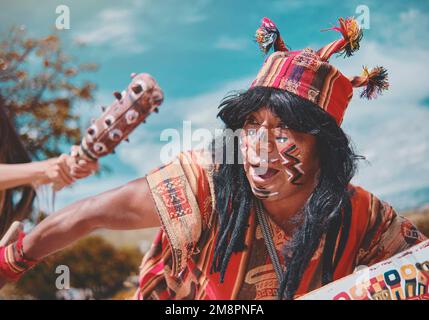 Representation of Inca warrior dressed and with battle, preHispanic ...