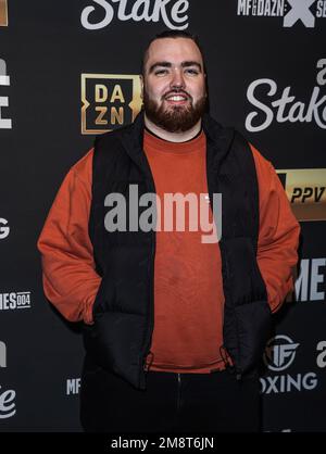London, UK. 14th Jan, 2023. AJ Tracey seen attending the KSI vs FaZe ...