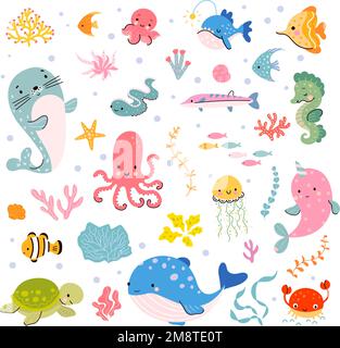Vector baby jellyfish icon. Under the sea illustration with cute funny ...