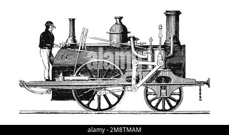 Early steam-powered trains, vintage illustration Stock Photo - Alamy