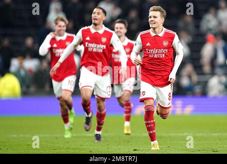 Arsenal's Martin Odegaard (right) and team-mates during a training ...