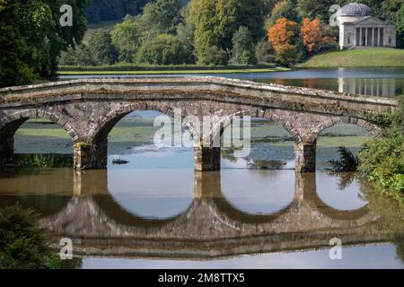 View of the neo-classical garden at Stourhead in Wiltshire, England, UK ...