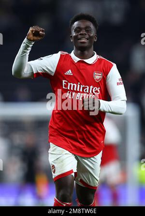 Bukayo Saka of Arsenal celebrates 0-2 win after the Premier League ...