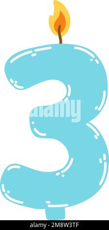 cute number three candle with sweet cake vector illustration design ...