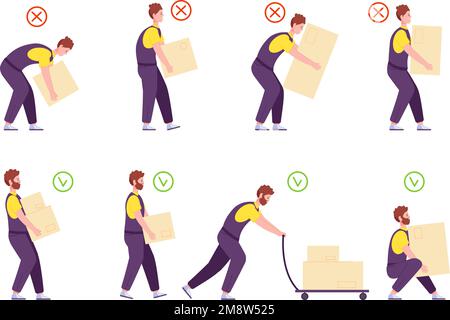 Correct posture to lift a heavy object, Men lifting object Stock Vector ...