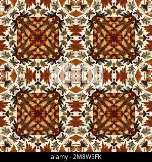 Autumn leaf quilt style vintage seamless pattern. Homely cottage core ...