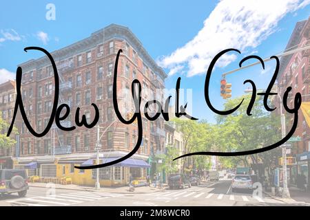 Place name handwritten with a photo of the place in the background ...