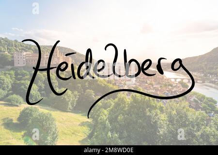 Place name handwritten with a photo of the place in the background ...